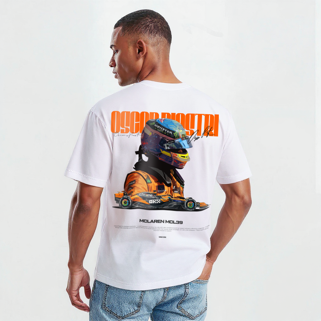 Oscar Piastri Signature T-shirt: F1 Helmet, Sharp Style | Tourismo Clothing